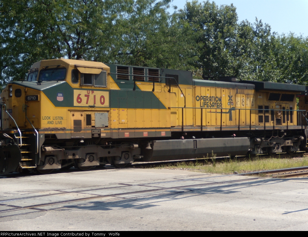 UP 6710 is the 3rd unit on a loaded coal eastbound